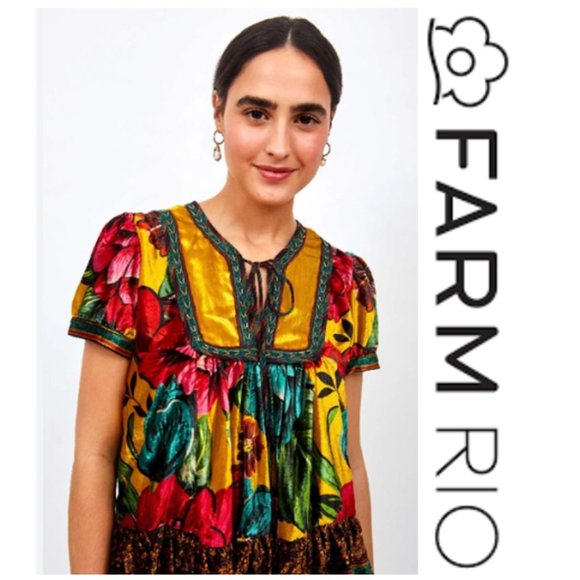 FARM Rio | Tops | Farm Rio Winter Garden Velvet Blouse | Poshmark